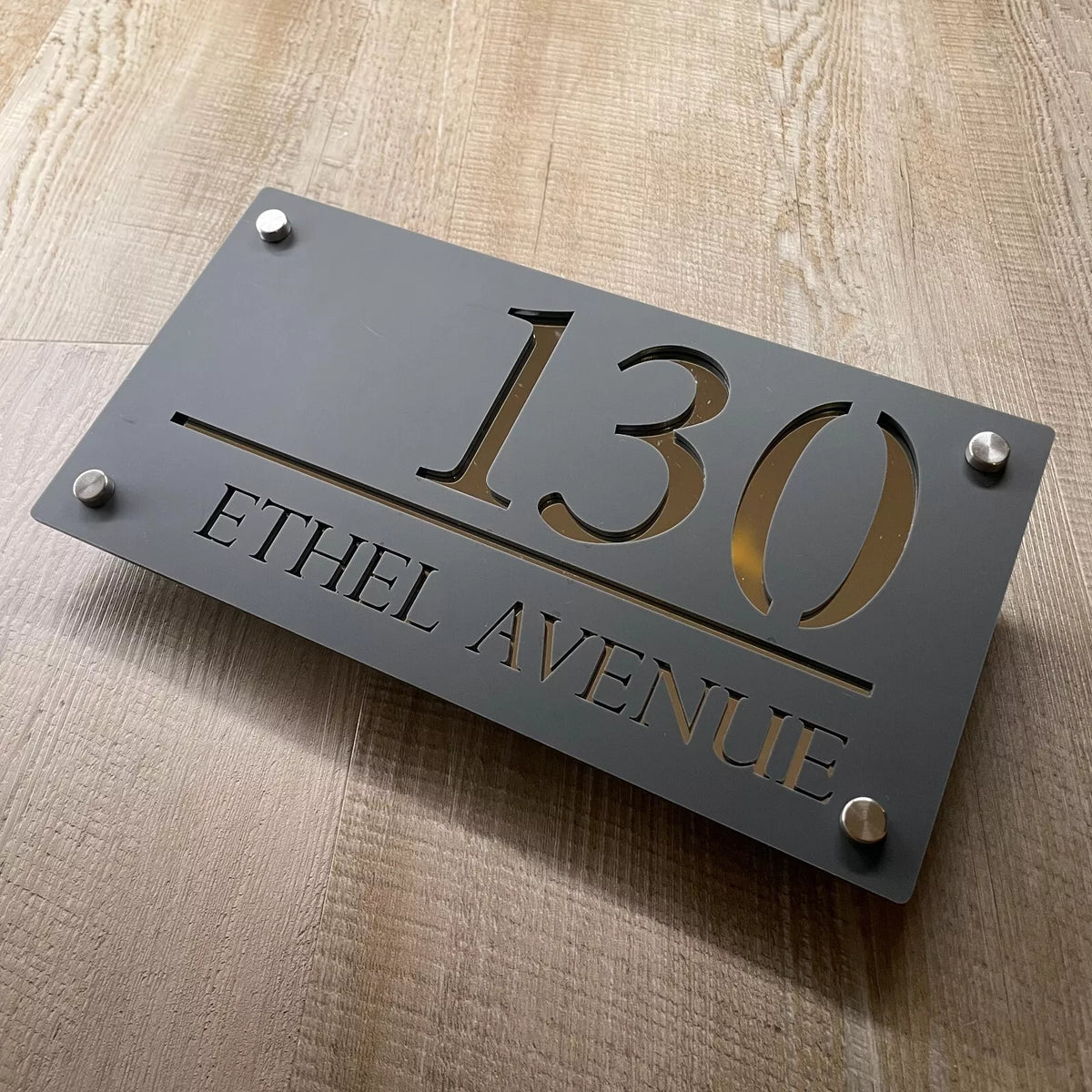 Majestic House Number Sign Modern Style Door Name Plaque - Grey and Si ...