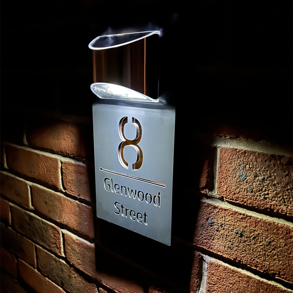 Grandeur Solar House Number Sign With Solar Light Laser Cut Door Name ...