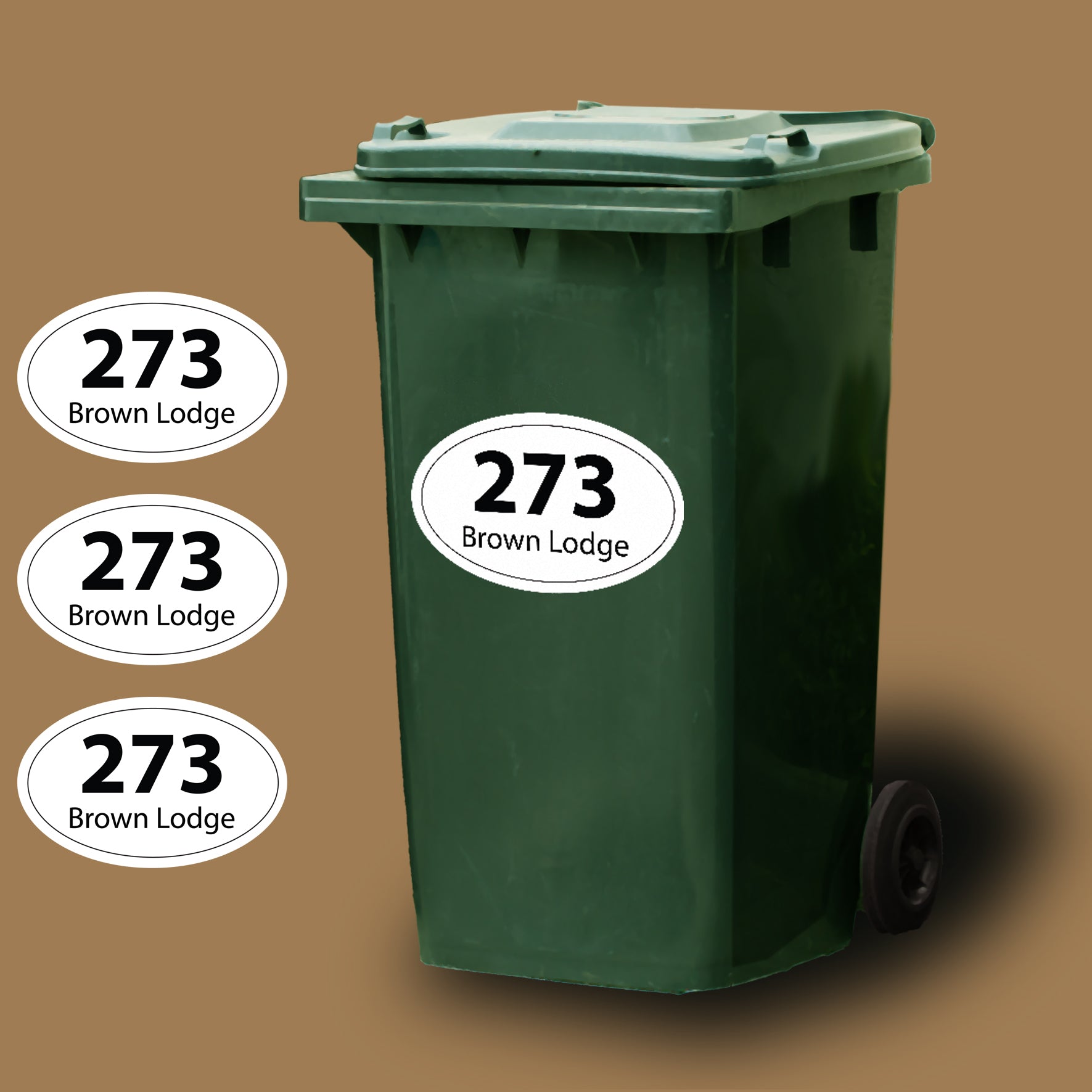 Extra Large Oval Shape Wheelie Bin Number Stickers 280mm x 180mm - 3 P ...