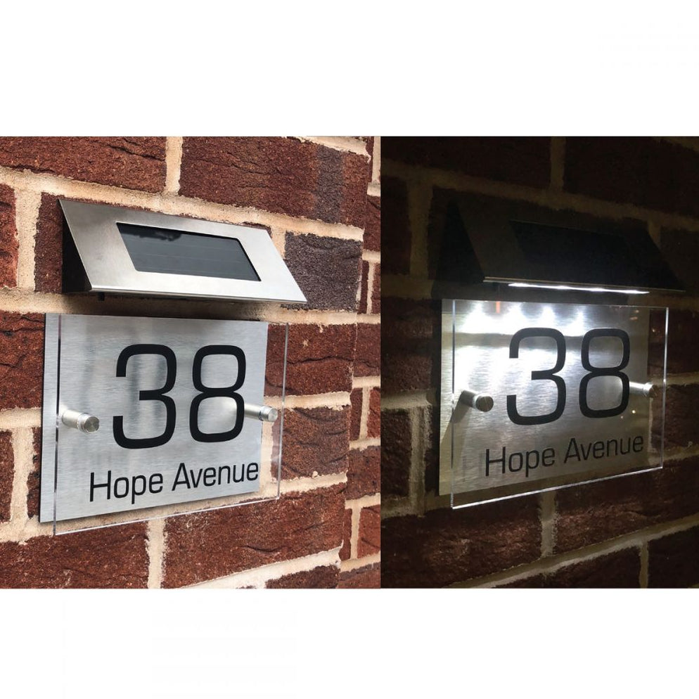 Prestige Solar House Number Signs With Solar Light Clear Rectangle Sty ...