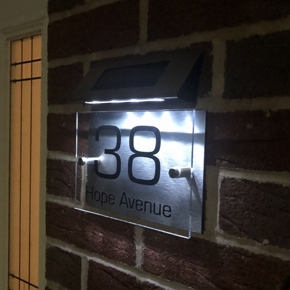 Prestige Solar House Number Signs With Solar Light Clear Rectangle Sty ...