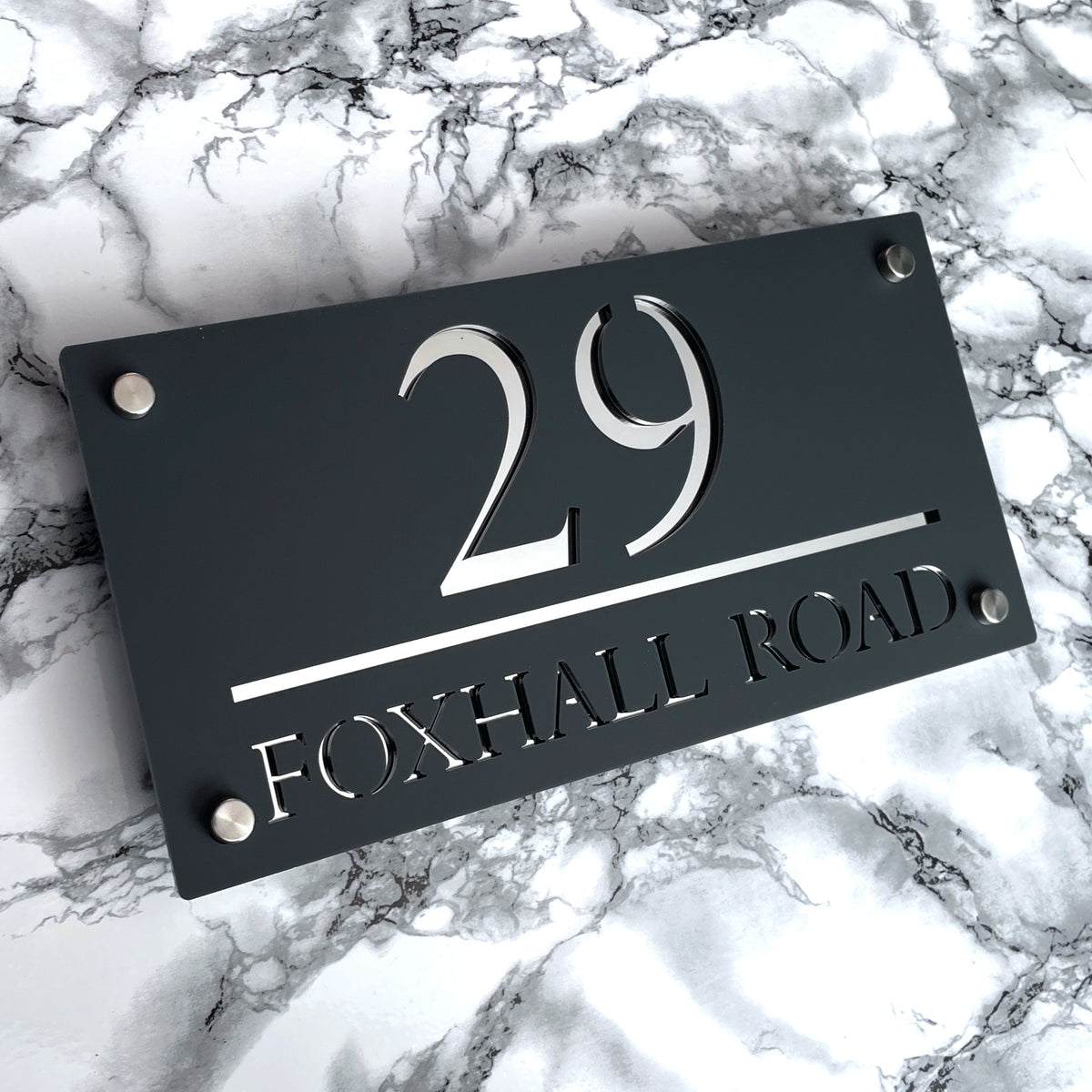 Majestic House Number Sign Modern Style Door Name Plaque - Grey and Si ...