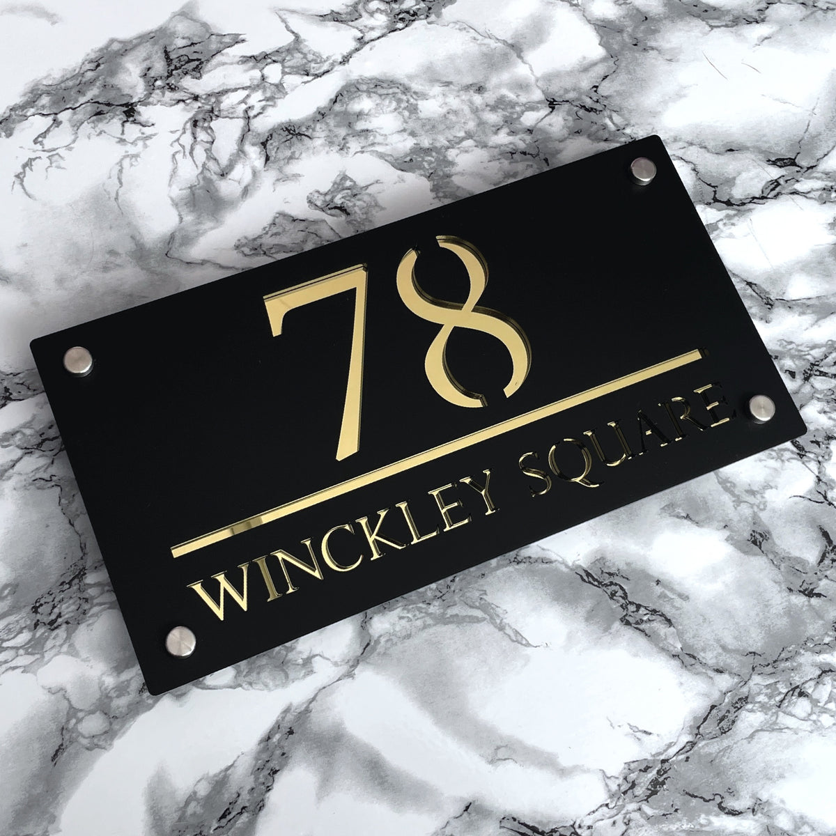 Majestic House Number Sign Modern Style Door Name Plaque - Black and G ...