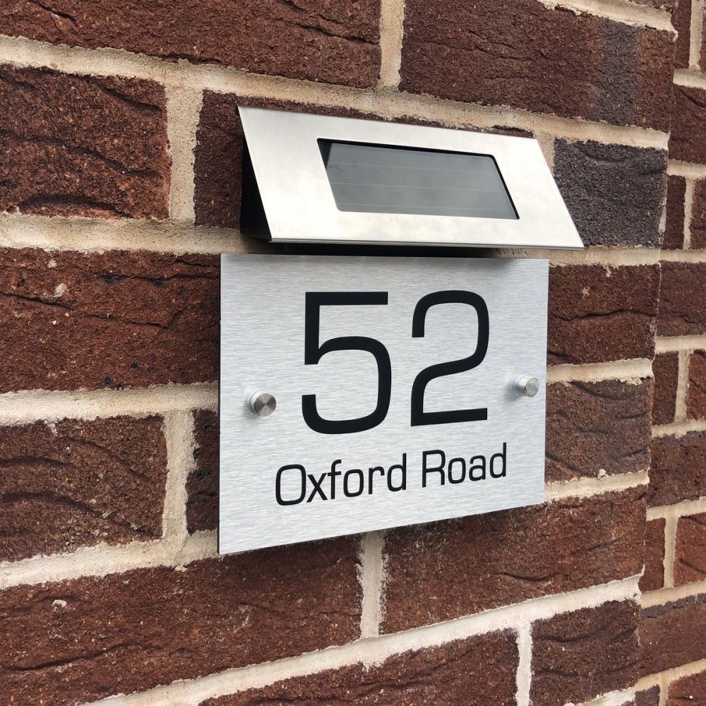 Prestige Solar House Number Signs With Solar Light Single Panel Alumin ...