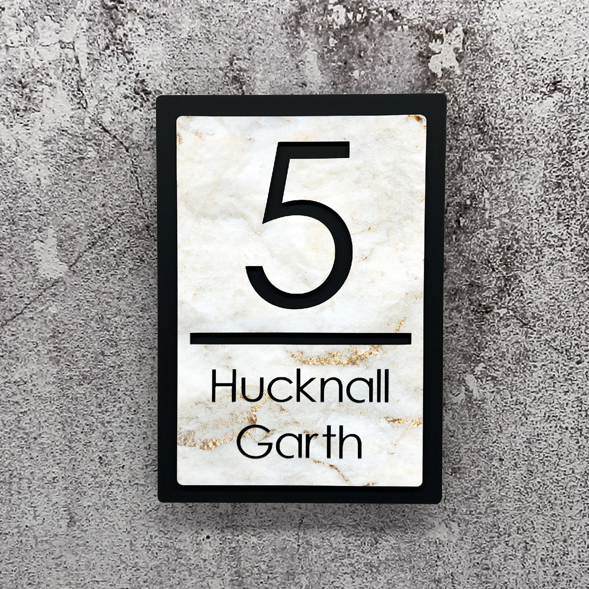 Bellezza House Number Sign Floating Marble Door Name Plaque - Black an ...