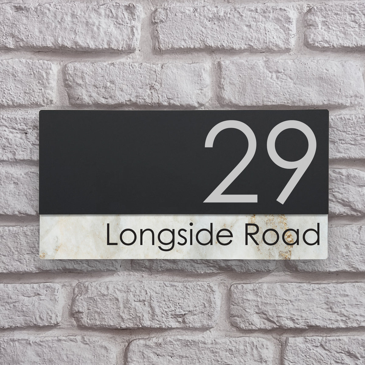 Harmony House Number Sign Marble Style Door Name Plaque - Grey and Whi ...