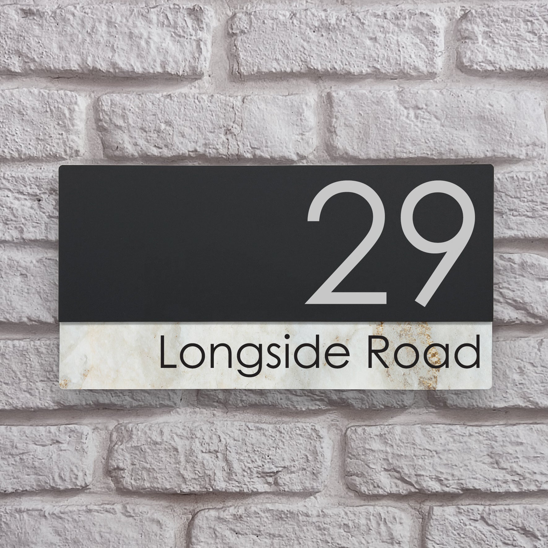 Harmony House Number Sign Marble Style Door Name Plaque - Grey and Whi ...