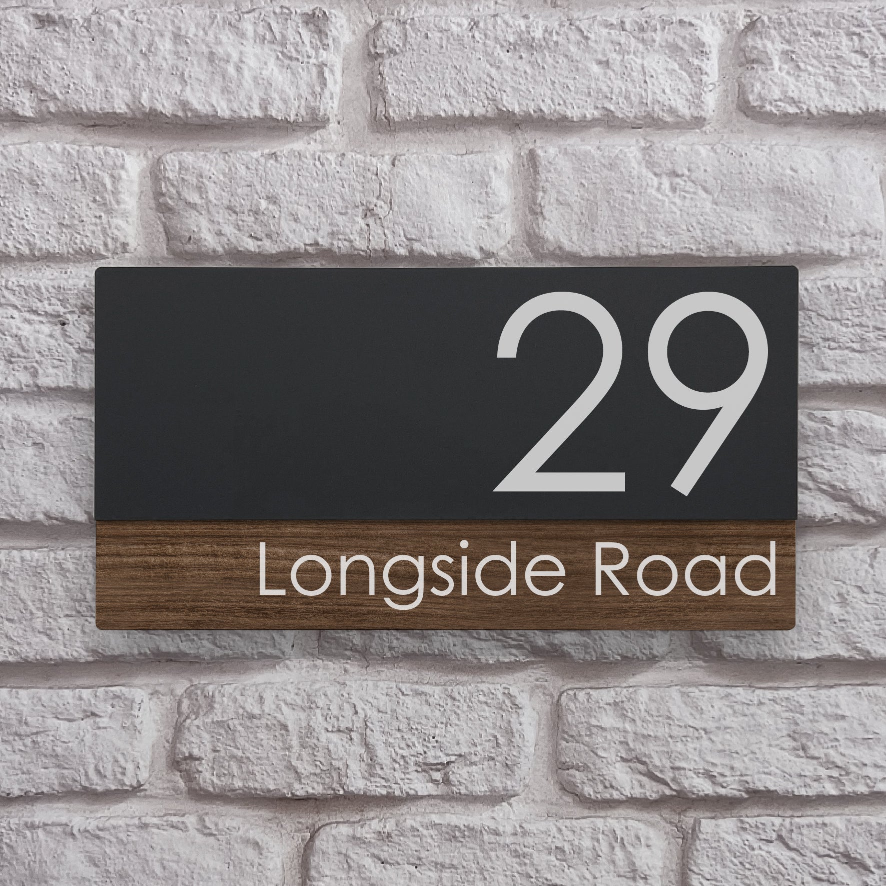 Harmony House Number Sign Floating Wooden Style Door Name Plaque - Gre ...