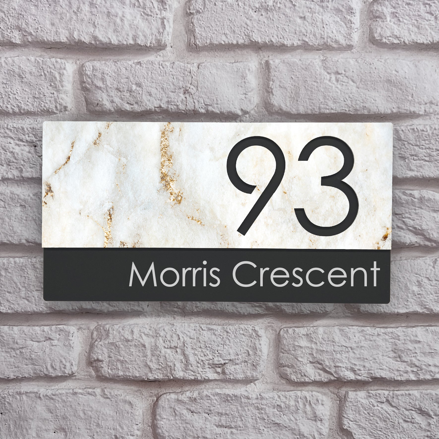 LuxeCuts House Number Sign Floating Marble Style Door Name Plaque - Gr ...