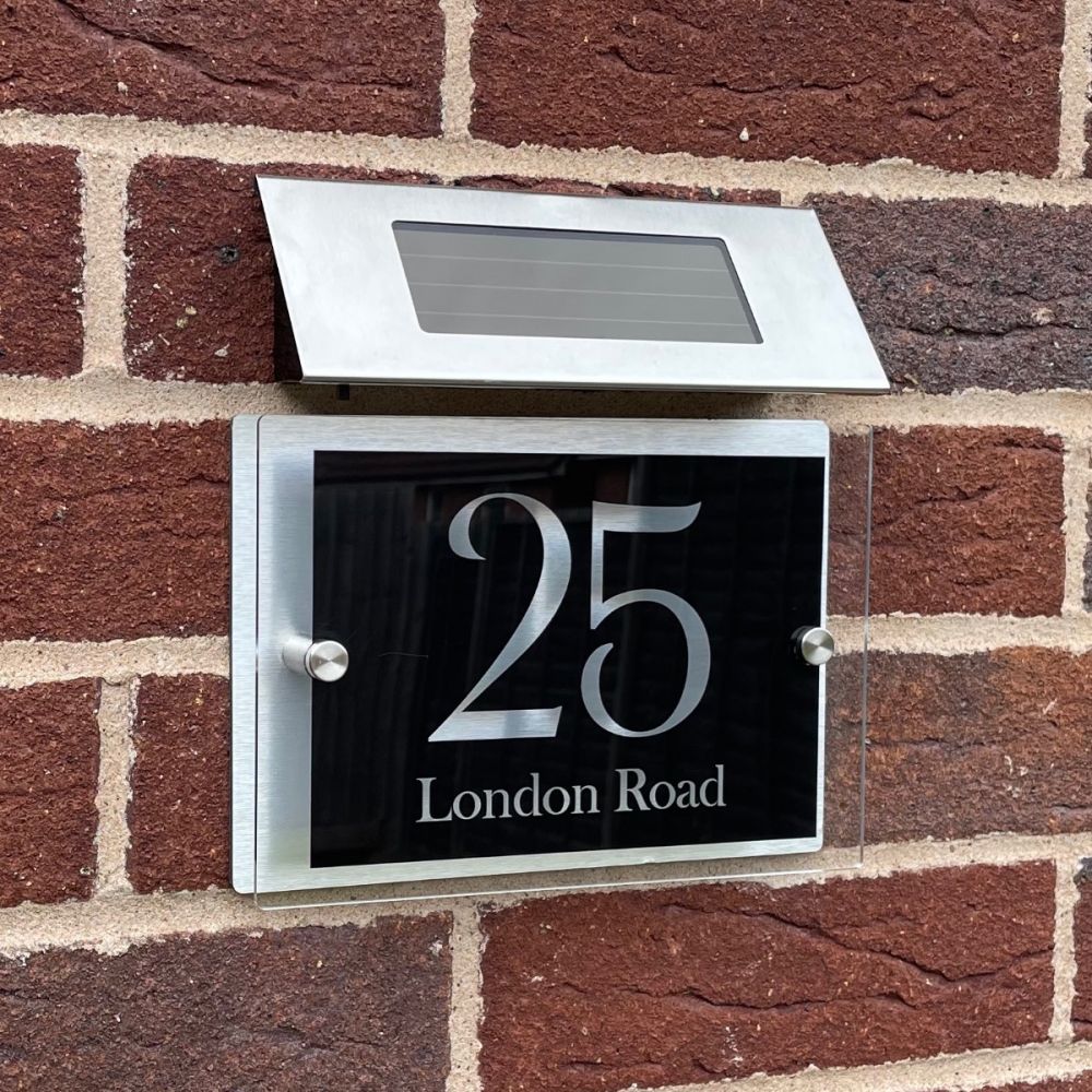 Prestige Solar House Number Signs With Solar Light Black Rectangle Doo ...
